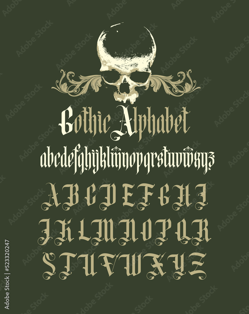 Gothic font. Full set of capital letters of the English alphabet in ...