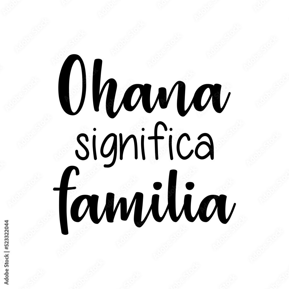 Banner con texto manuscrito con palabra hawaiana Ohana significa familia en español. Logo ...