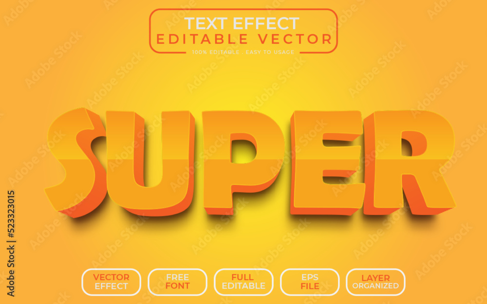 Super 3D Text Style Editable text effect EPS File Stock Vector | Adobe ...