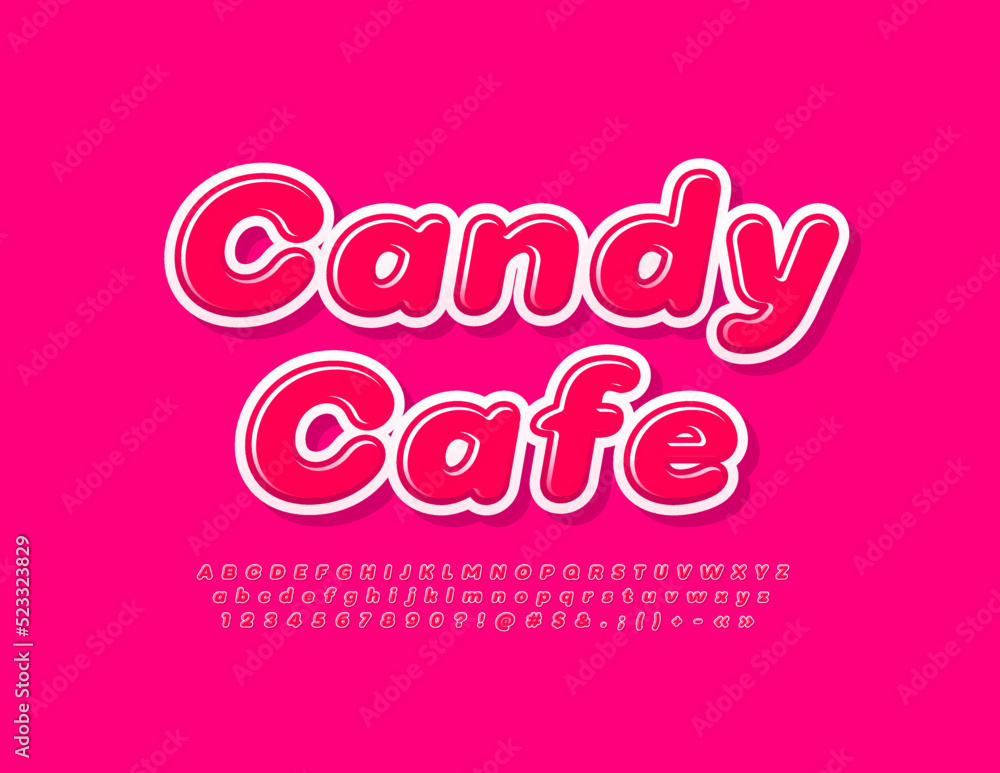 Vector glossy Signboard Candy Cafe. Modern Sweet Font. Cute Pink ...