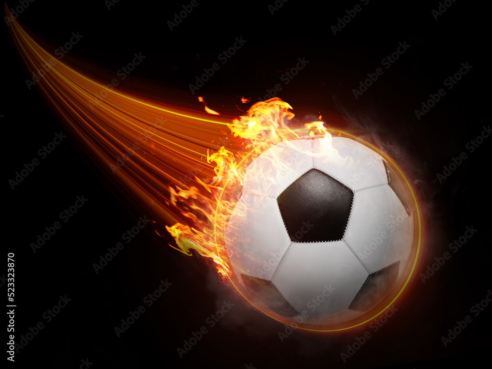 The soccer ball flies with lightning fast magical effects in a ...