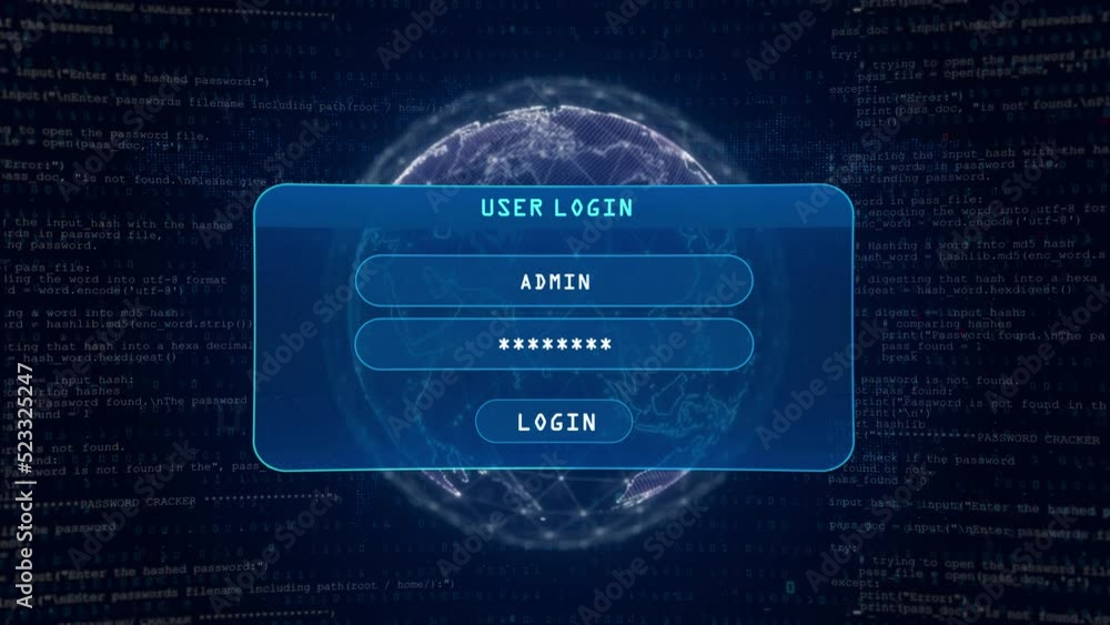 Cyber Crime Warning with User Login Interface Concept over Digital Globe and Computer Hacking ...