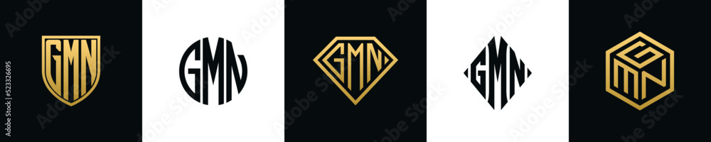 Initial letters GMN logo designs Bundle. This collection incorporated ...