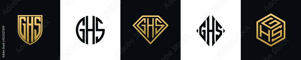 Initial letters GHS logo designs Bundle. This collection incorporated ...