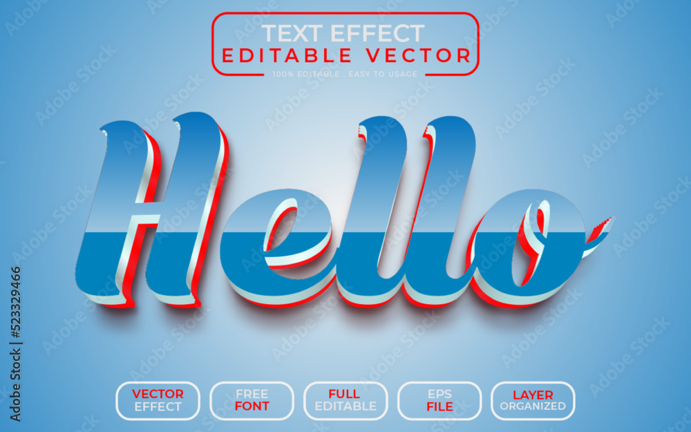 Hello 3D Text Style Editable text effect EPS File Stock Vector | Adobe ...