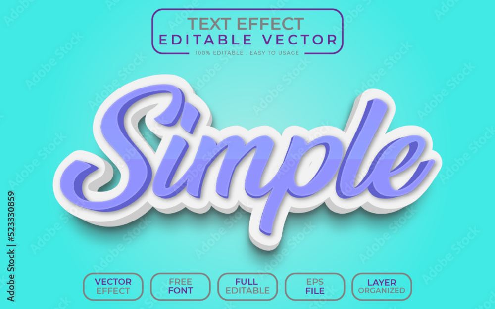 Simple 3D Text Style Editable text effect EPS File Stock Vector | Adobe ...