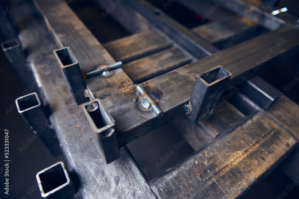 Industrial steel and metal works welded frame, welding iron and steel ...