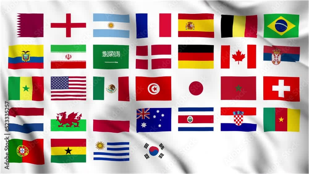 Video Stock The national flags of the 32 teams selected for the ...