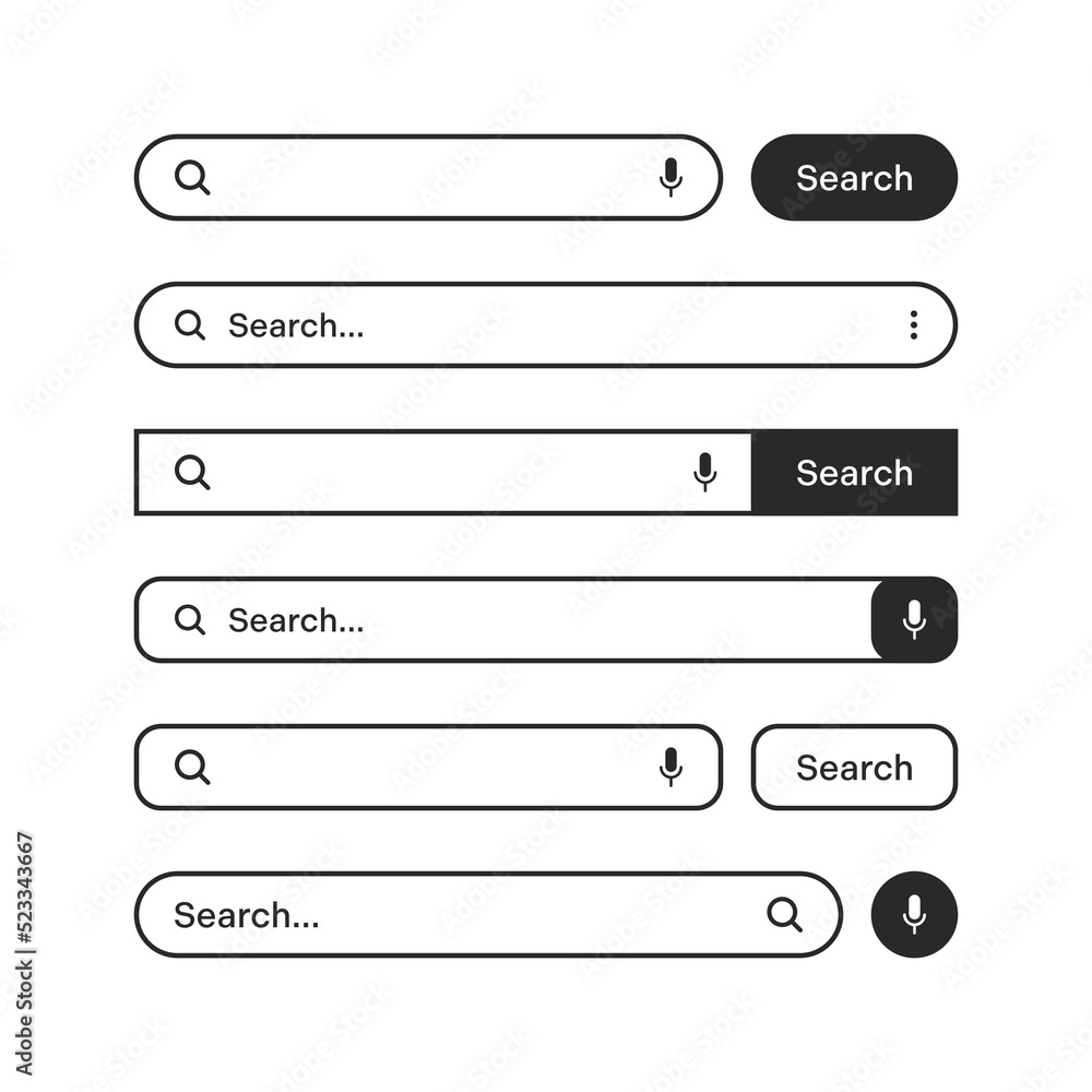 Various search bars with outline border. Internet browser engine with ... Various search bars with outline border. Internet browser engine with ...