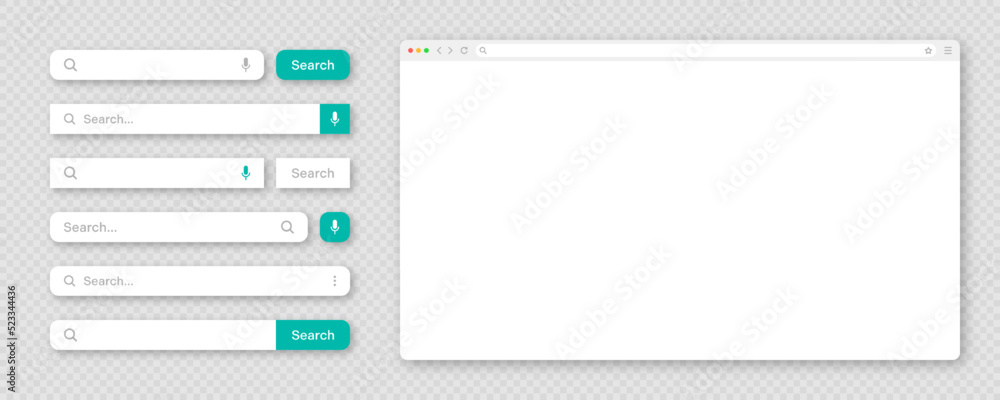 Blank internet browser window with various search bar templates. Web ...