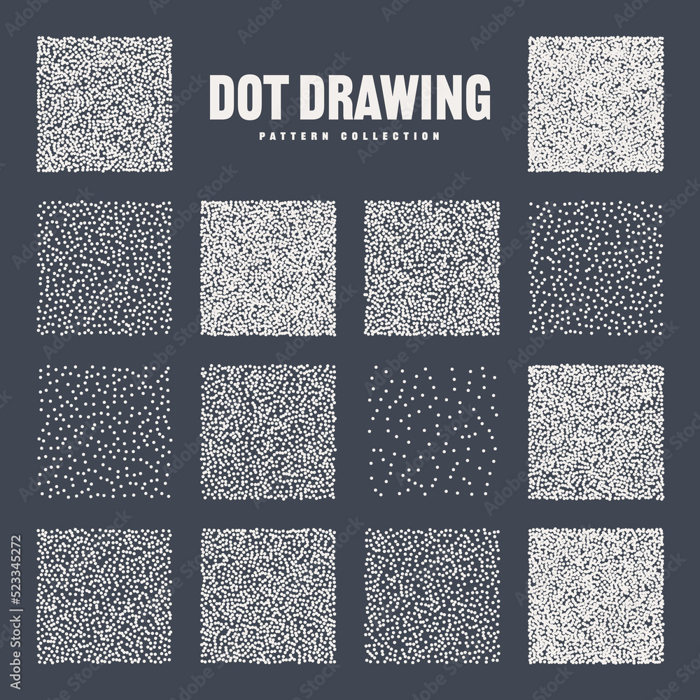 Square shaped dotted objects, stipple elements. Stippling, dotwork ...