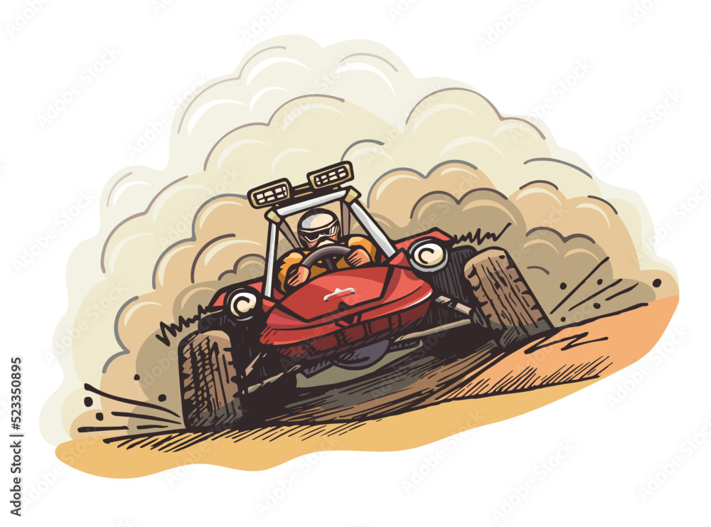 Red Buggy car, dust racing, colorful vector bright motorsport ...