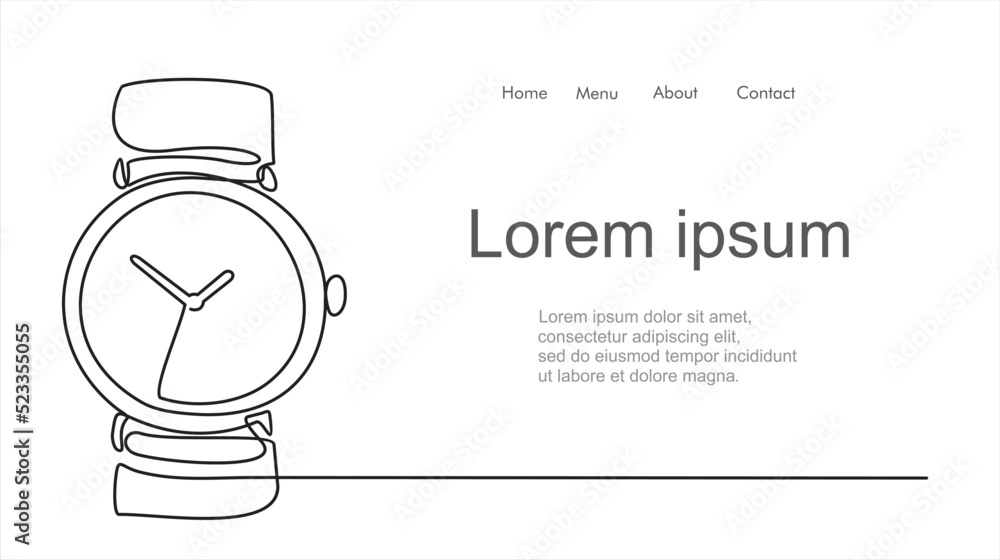 Continuous one line drawing of wrist watch. Line art. Illustration with ...