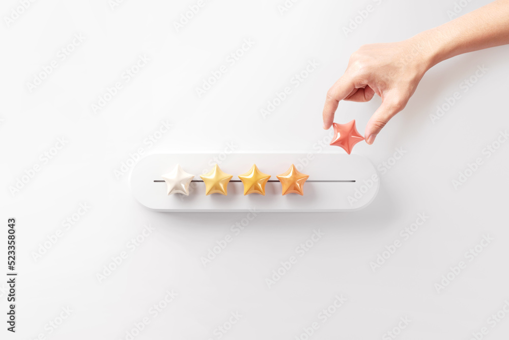 Customer satisfaction meter with star rating. evaluation, Woman hand ...