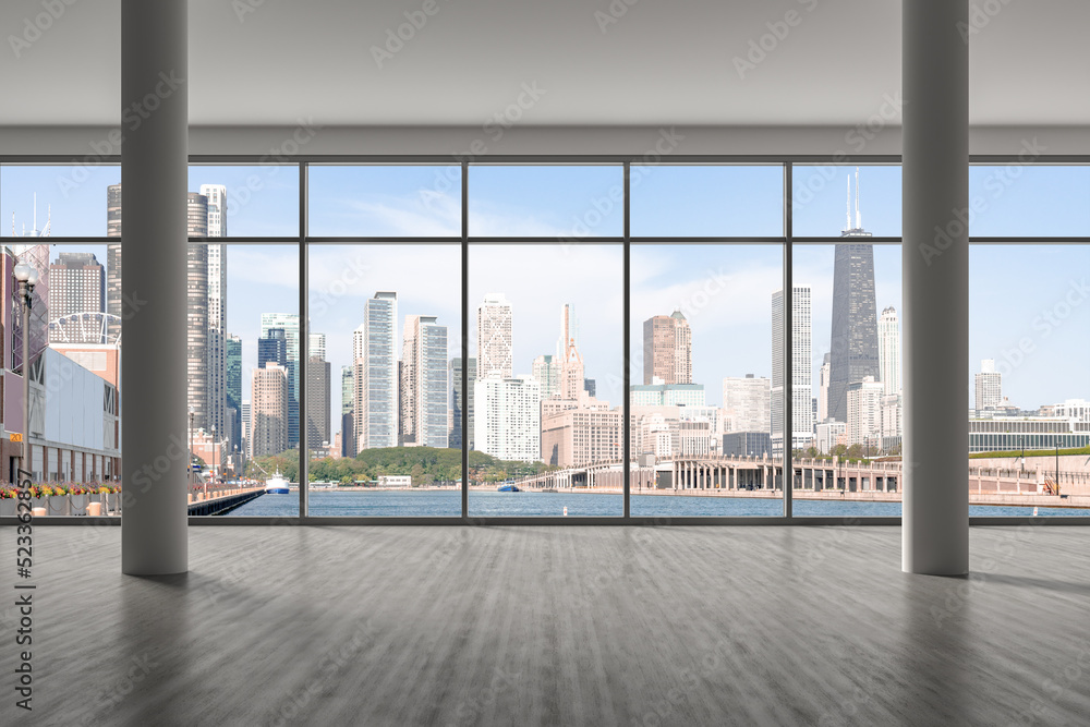 Downtown Chicago City Skyline Buildings from Window. Beautiful ...