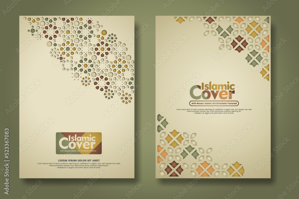 Islamic cover background template with ornamental colorful detail of ...