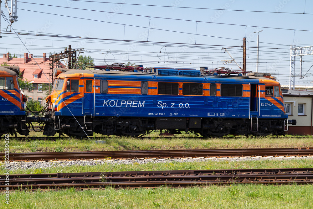 EU07 heavy cargo locomotives from Kolprem company rail services, parked ...