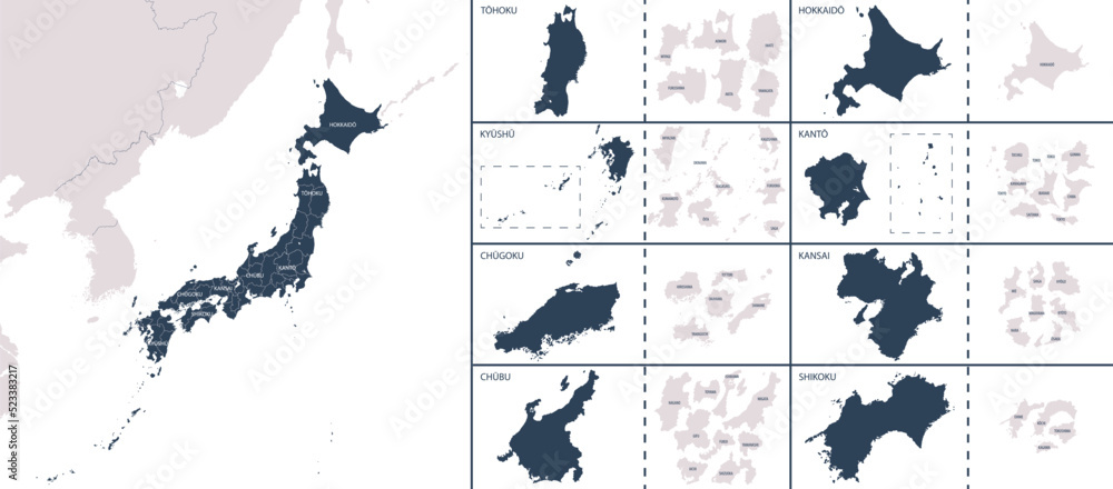 Vector detailed map Japan with the administrative divisions of the ...