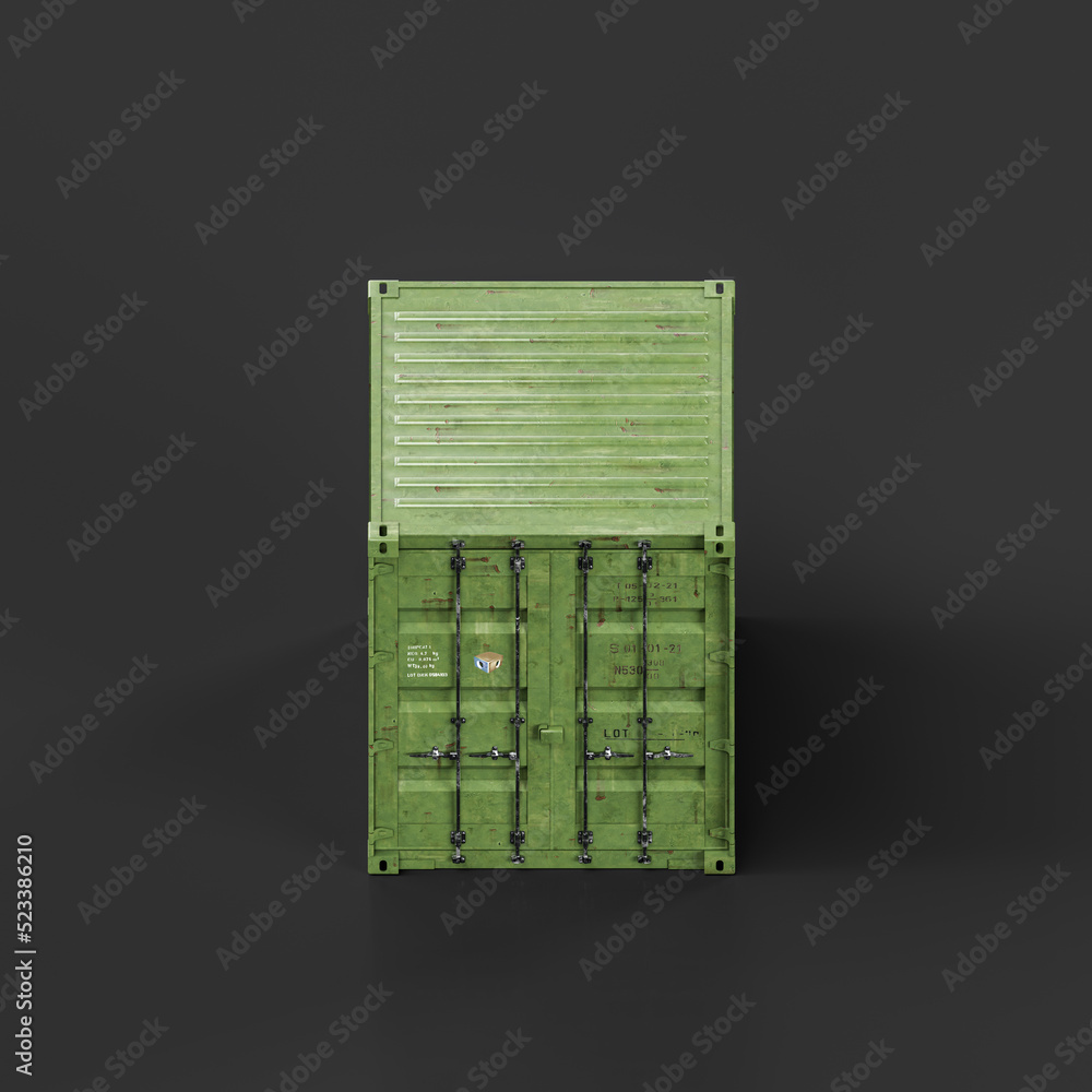 Isometric view Isolated green shipping container, cargo container for ...