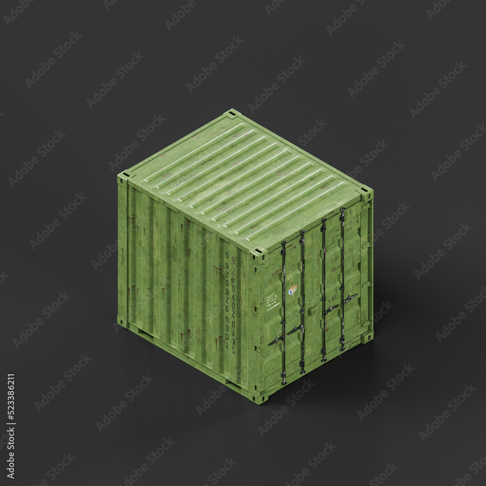 Isometric view Isolated green shipping container, cargo container for ...
