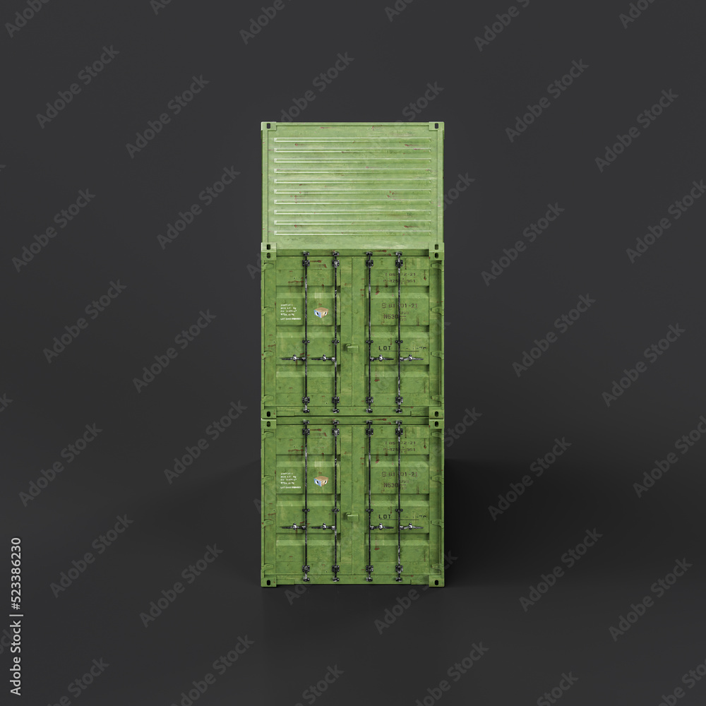 Isometric view Isolated green shipping container, cargo container for ...