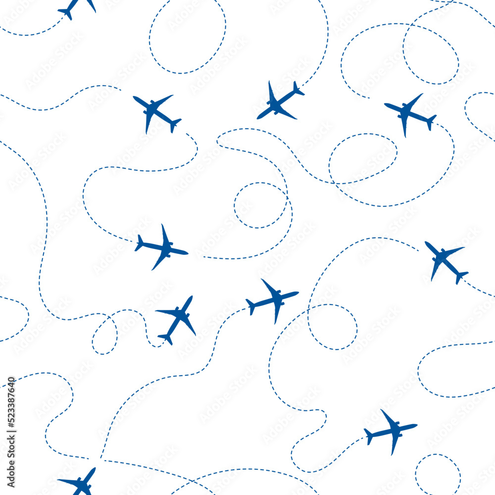 Airplane line path vector icon of air plane flight route with dash line ...