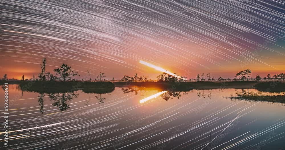 4k Hyperlapse. Unusual Amazing Sunrise Natural Background. Stars Effect ...