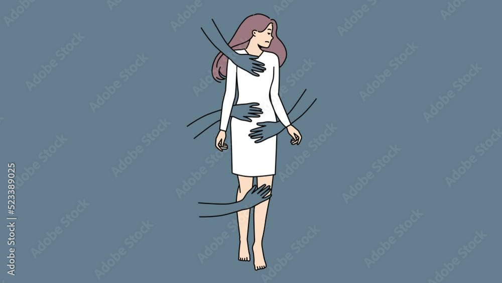 Woman touched by people hands suffer from violence or harassment. Men ...