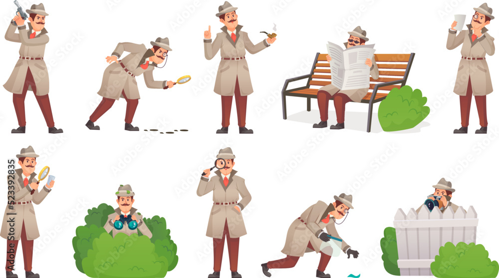 Inspecting detective character. Mystery inspector investigating case ...