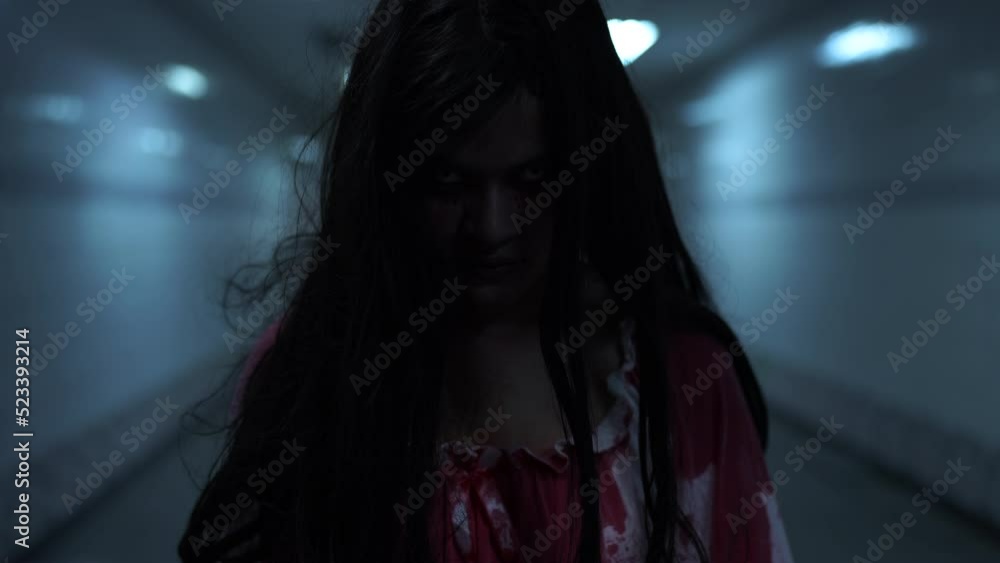 Ghost of woman in halloween concept. Zombie horror in the dark ...