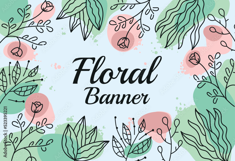 Floral plant flower abstract border frame line art hand drawn style ...