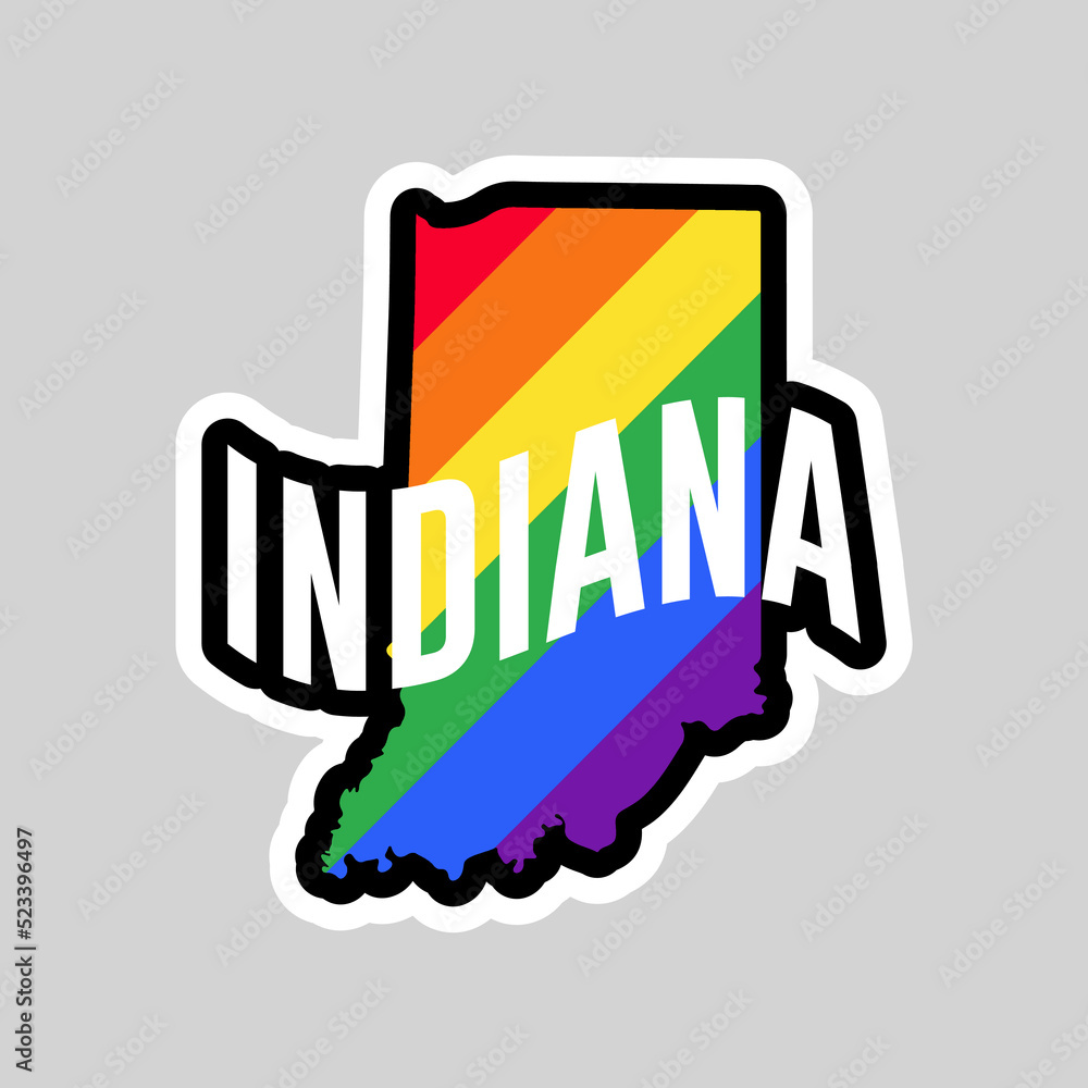 Sticker with LGBT flag map of Indiana. Vector rainbow map of Indiana in ...