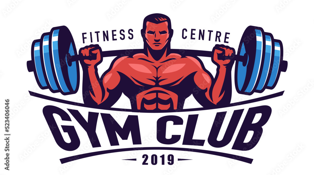 Gym club, Bodybuilding logo or sports emblem. Muscular athletic man ...