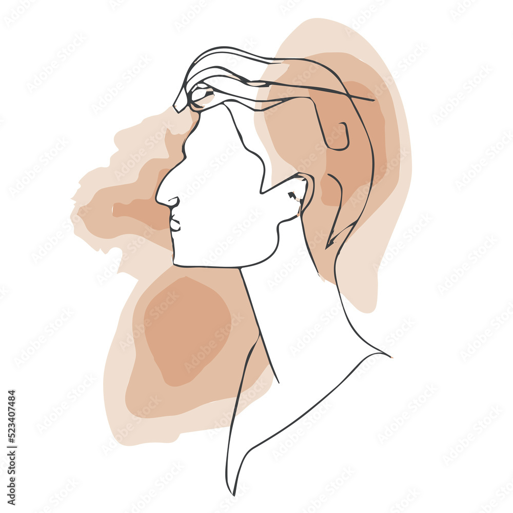 beautiful watercolored smooth line art of a man face with pastel palete ...
