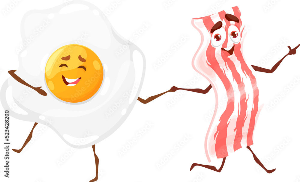 Cartoon funny egg and bacon dancing characters Stock Illustration ...
