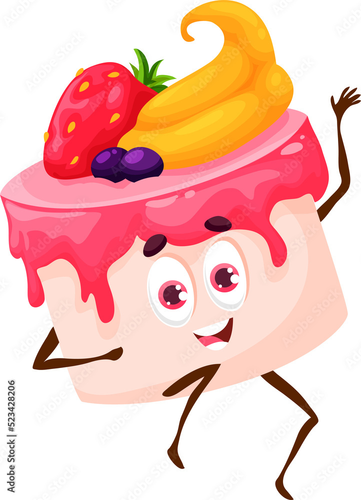 Cartoon cake with jam and fruits, vector dessert Stock Illustration ...
