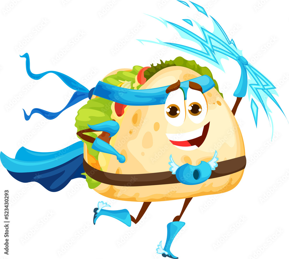 Cartoon tacos superhero character with thunderbolt Stock Illustration ...