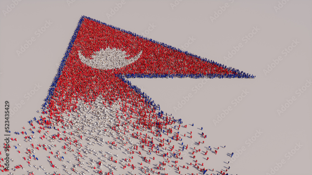 A Crowd of People gathering to form the Flag of Nepal. Nepali Banner on ...