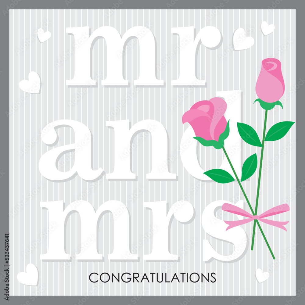 happy wedding card with mr and mrs text and rose flower Stock Vector ...