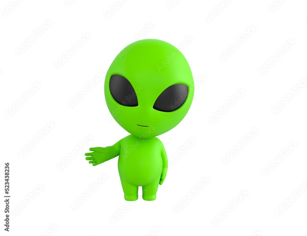 Little Alien character Giving a helping hand in 3d rendering. Stock ...