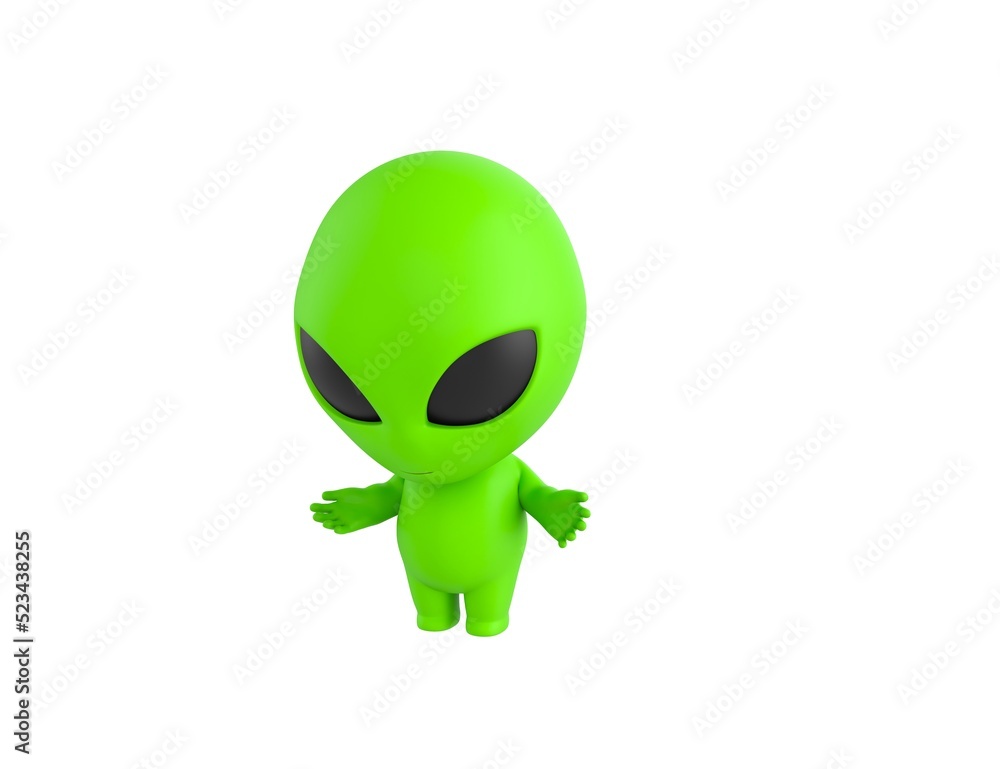 Little Alien character Unhappy sad disappointed in 3d rendering. Stock ...