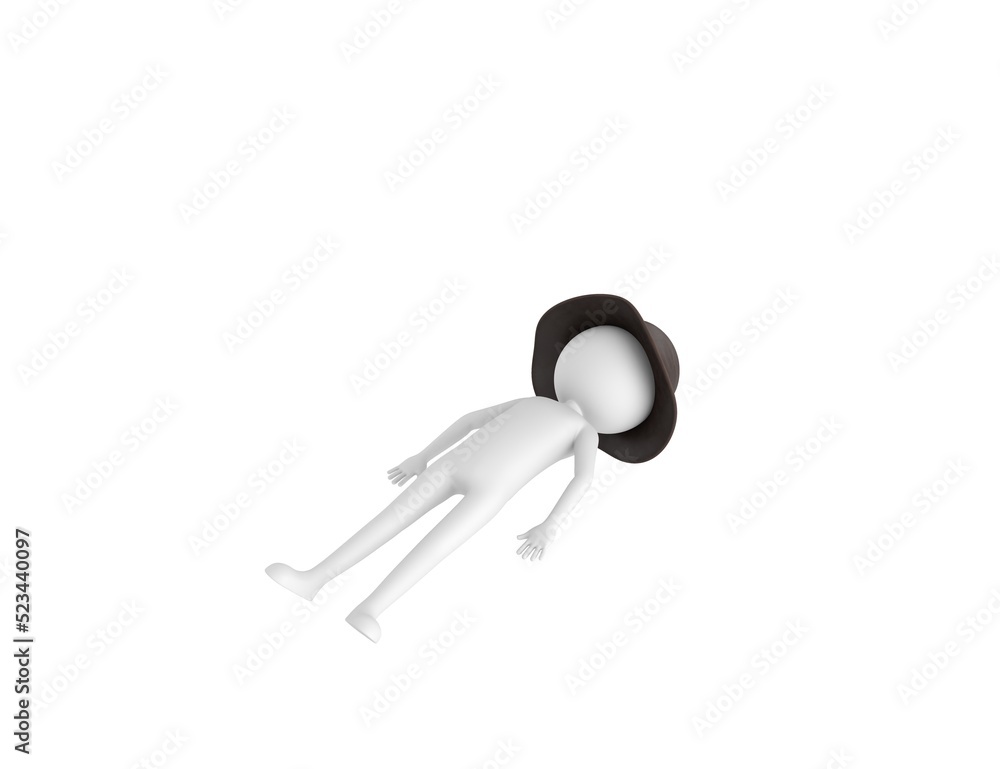 Stick Man Wear Leather Bucket Hat character lying on floor in 3d ...