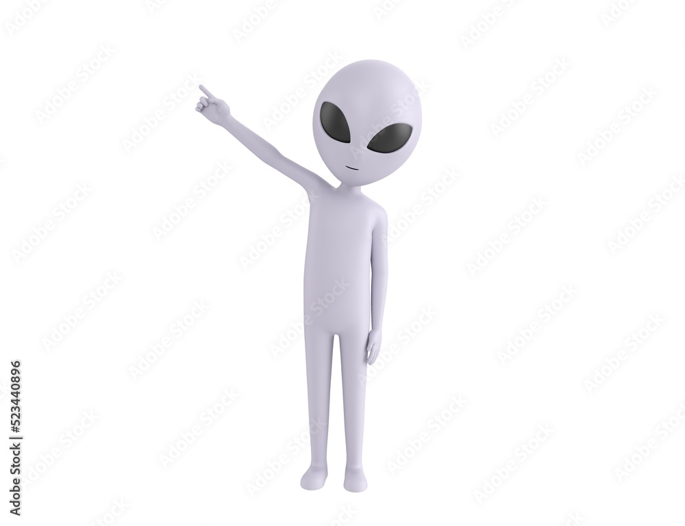 Grey Alien character pointing up his index finger in 3d rendering ...