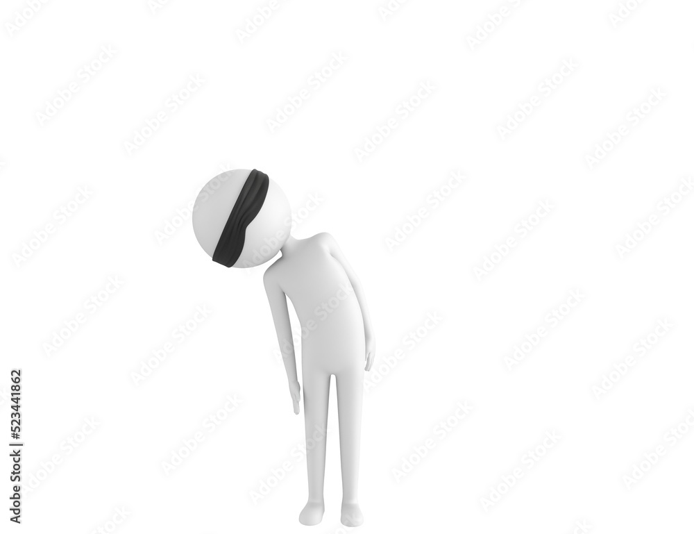 Blind Folded Stick Man character tilt body to side in 3d rendering ...