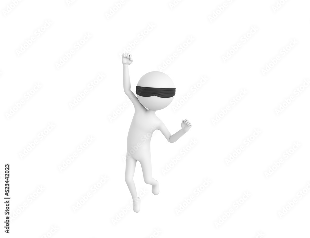 Blind Folded Stick Man character Jumping with smile on face doing ...