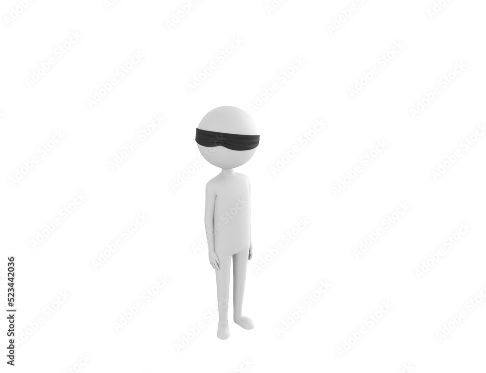 Blind Folded Stick Man character standing and look up to camera in 3d ...