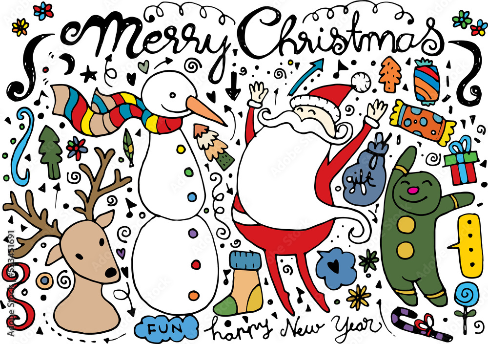 Hand drawn Christmas characters and elements, illustration of Doodle ...