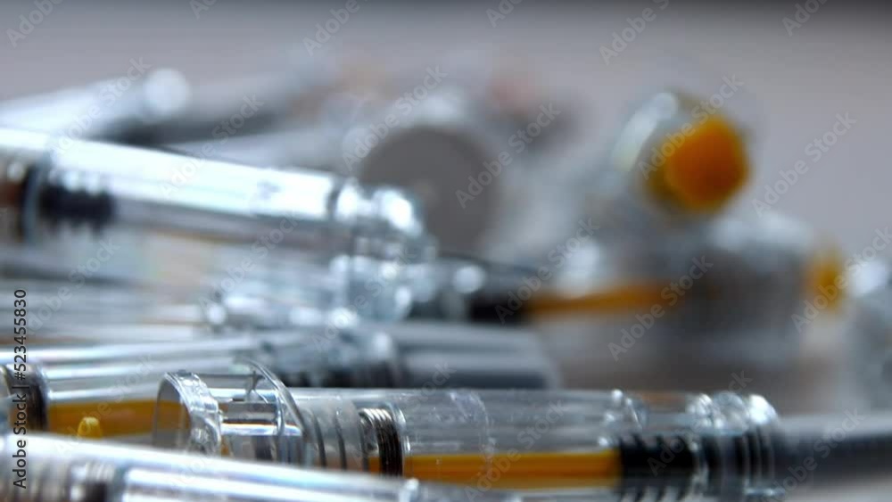 Stockvideo Bunch of injection syringes as vaccinations doses and ...