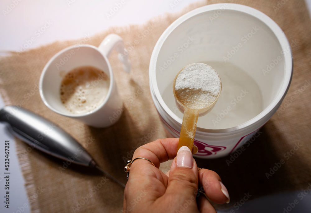 collagen and coffee. powder collagen. muscle-strengthening and healthy ...