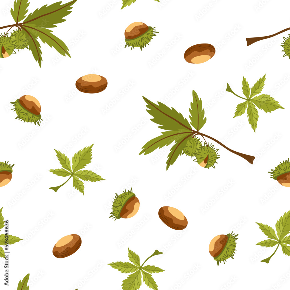 Chestnut seamless pattern. chestnut tree leaves, fruits, seeds. Autumn ...